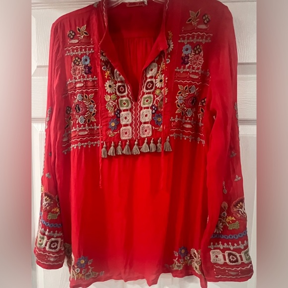 Johnny Was | Tops | Johnny Was Red Embroidered Blouse | Poshmark